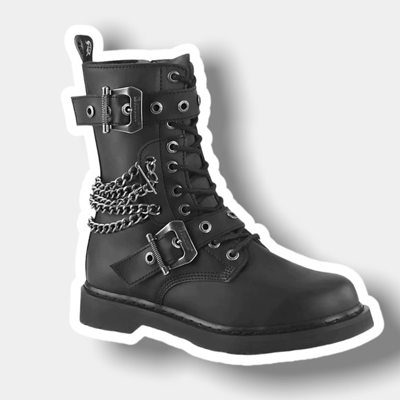 Demonia | Shoes | Nib Demonia Death Row Silver Chain Combat Boots ...